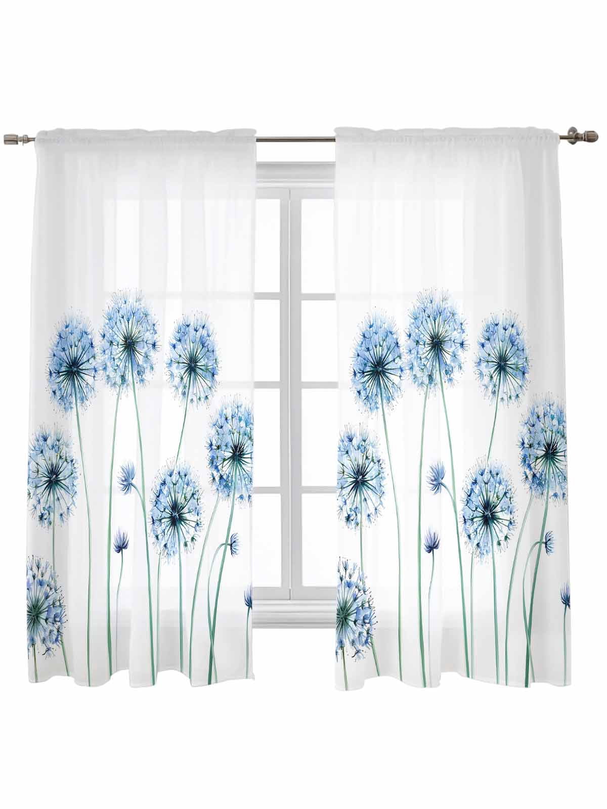 Blue Flowers Curtains 72 Inch Length, Sheer Curtains for Bedroom Living ...