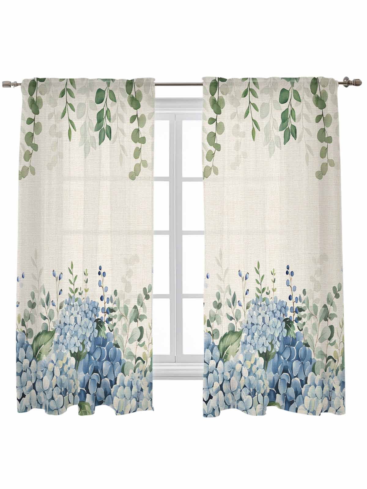 Blue Flowers Curtains 72 Inch Length, Sheer Curtains for Bedroom Living ...