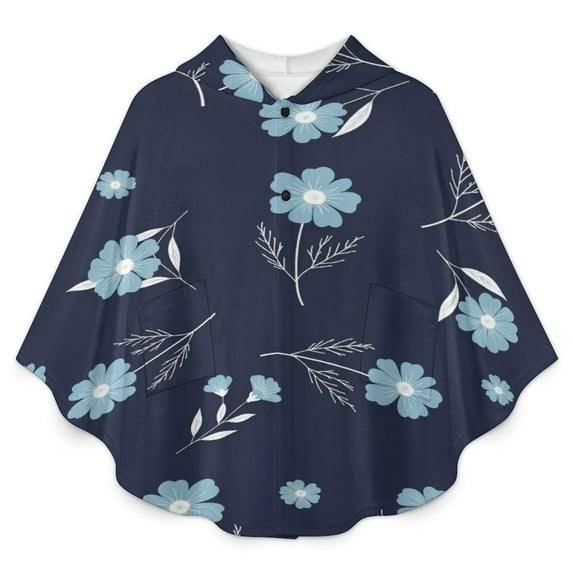 Blue Flowers Dark Background Pattern Blanket Oversized Wearable Hooded ...
