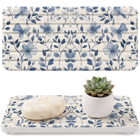 Blue Flowers Diatomaceous Earth Coasters, Watercolor Leaf Summer Plant ...