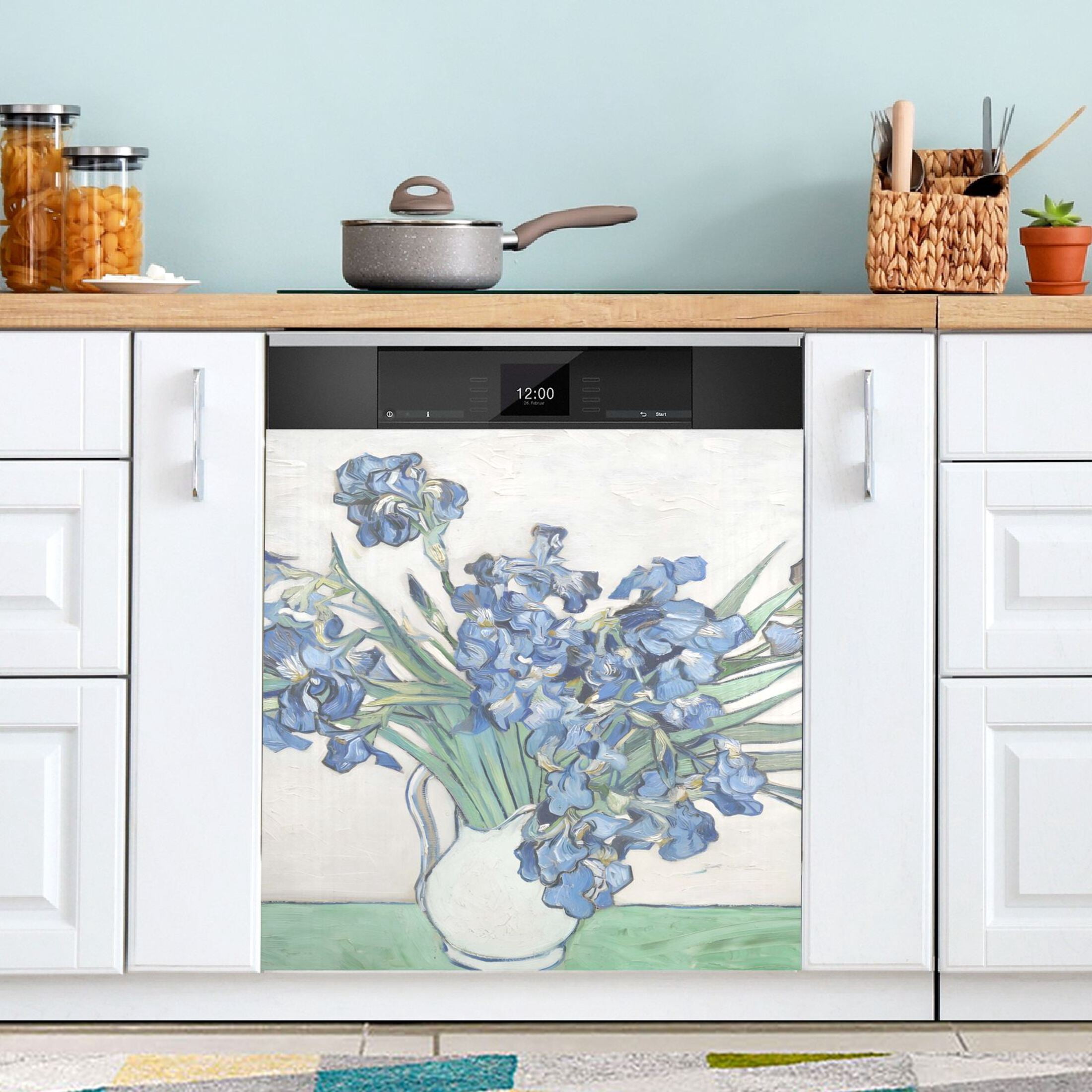 Blue Flowers Dishwasher Magnet Cover Reuseable Refrigerator Magnet ...