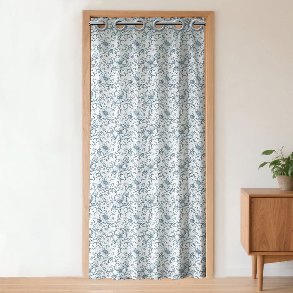 Blue Flowers Door Curtain for Doorway Vintage Flowers Doorway Curtain ...