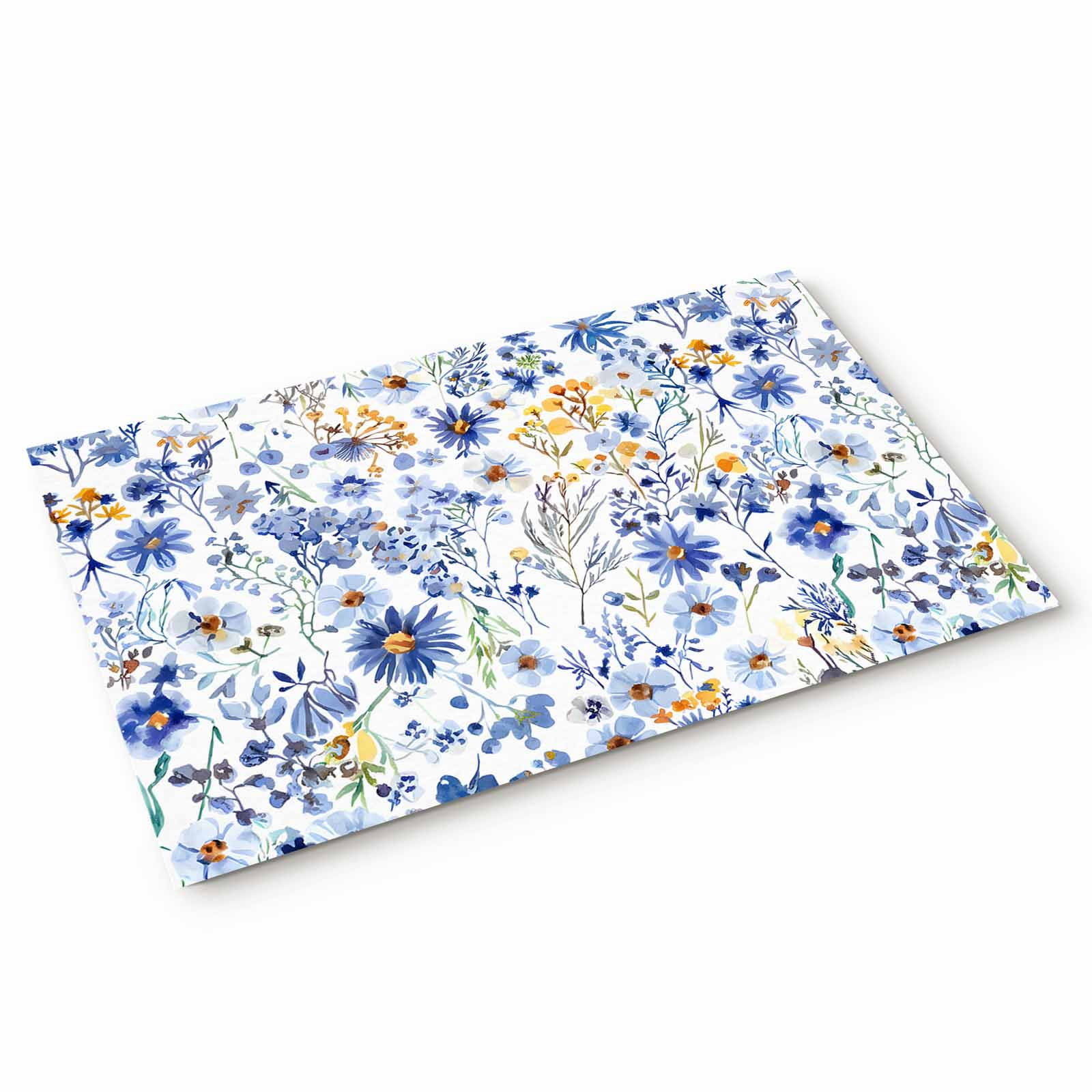 Blue Flowers Door Mat Watercolor Daisy Floral Non Slip Absorbent ...