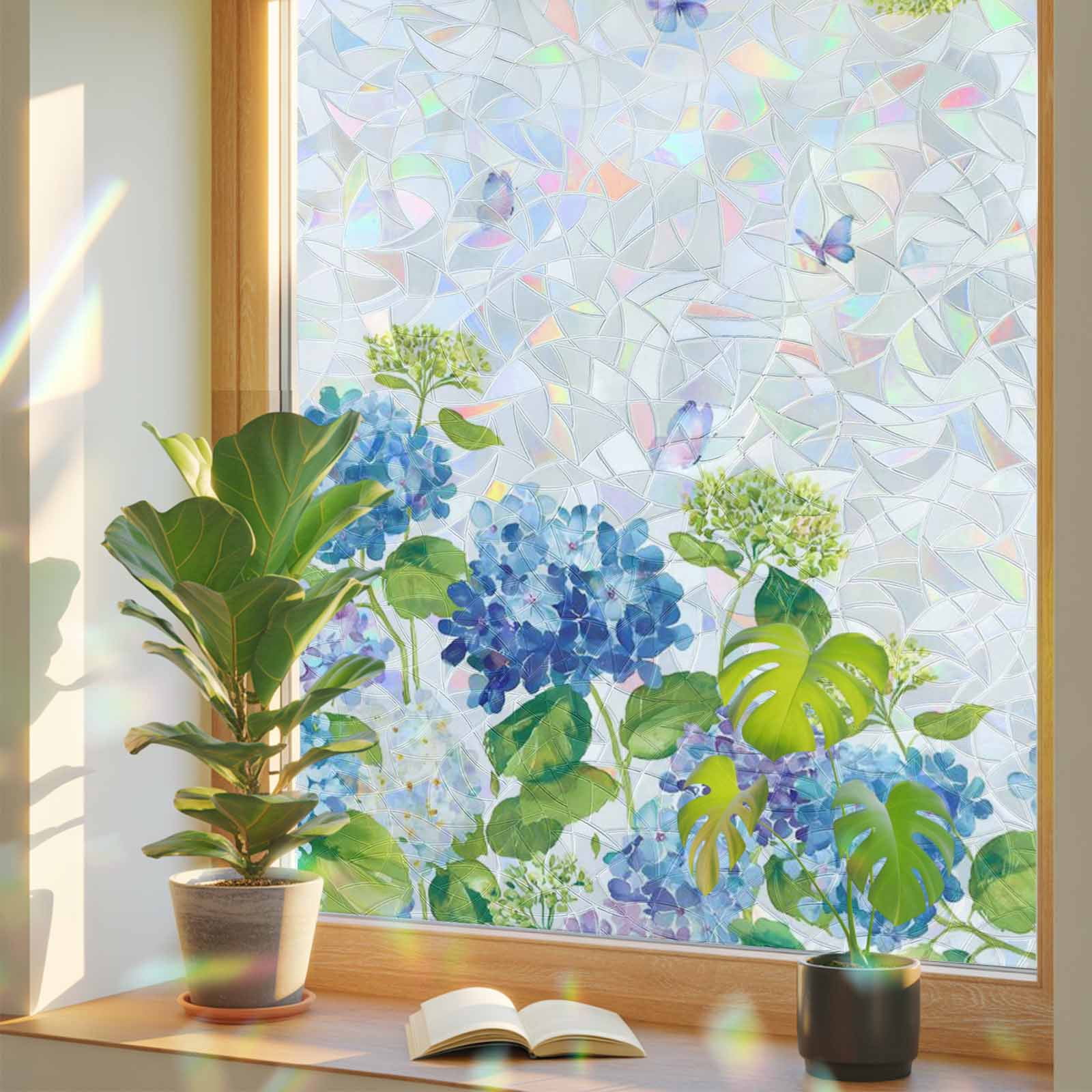 Blue Flowers Embroidered Balls Window Privacy Film, Rainbow Film ...