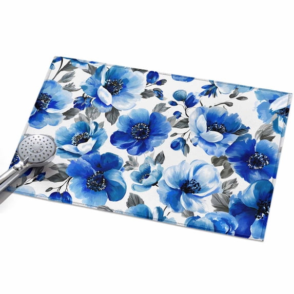 Blue Flowers Entryway Rug 2x3ft Washable Non Slip Bathroom Rug Low Pile ...