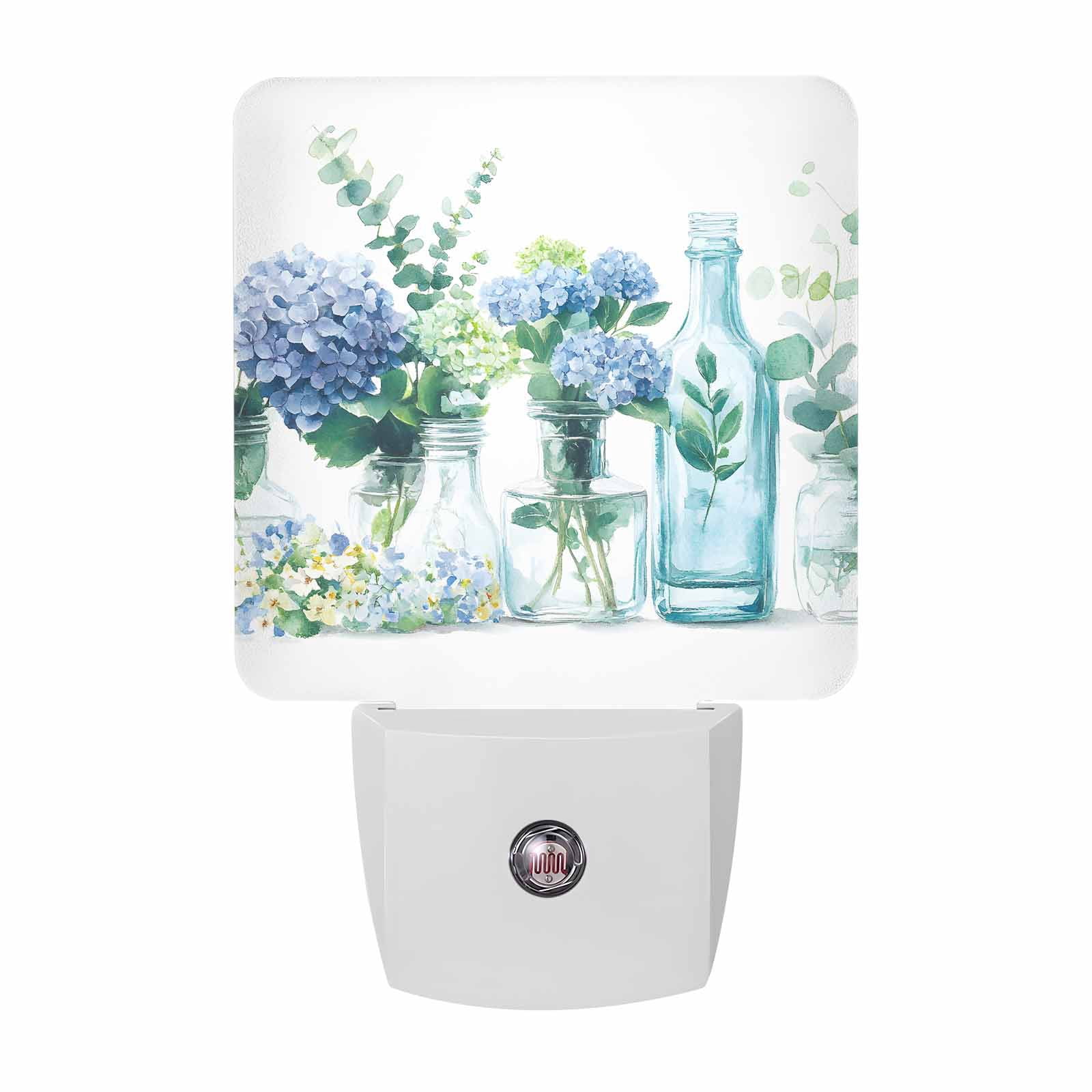 Blue Flowers Eucalyptus Leaf Plug-in LED Night Lights Vintage Floral ...