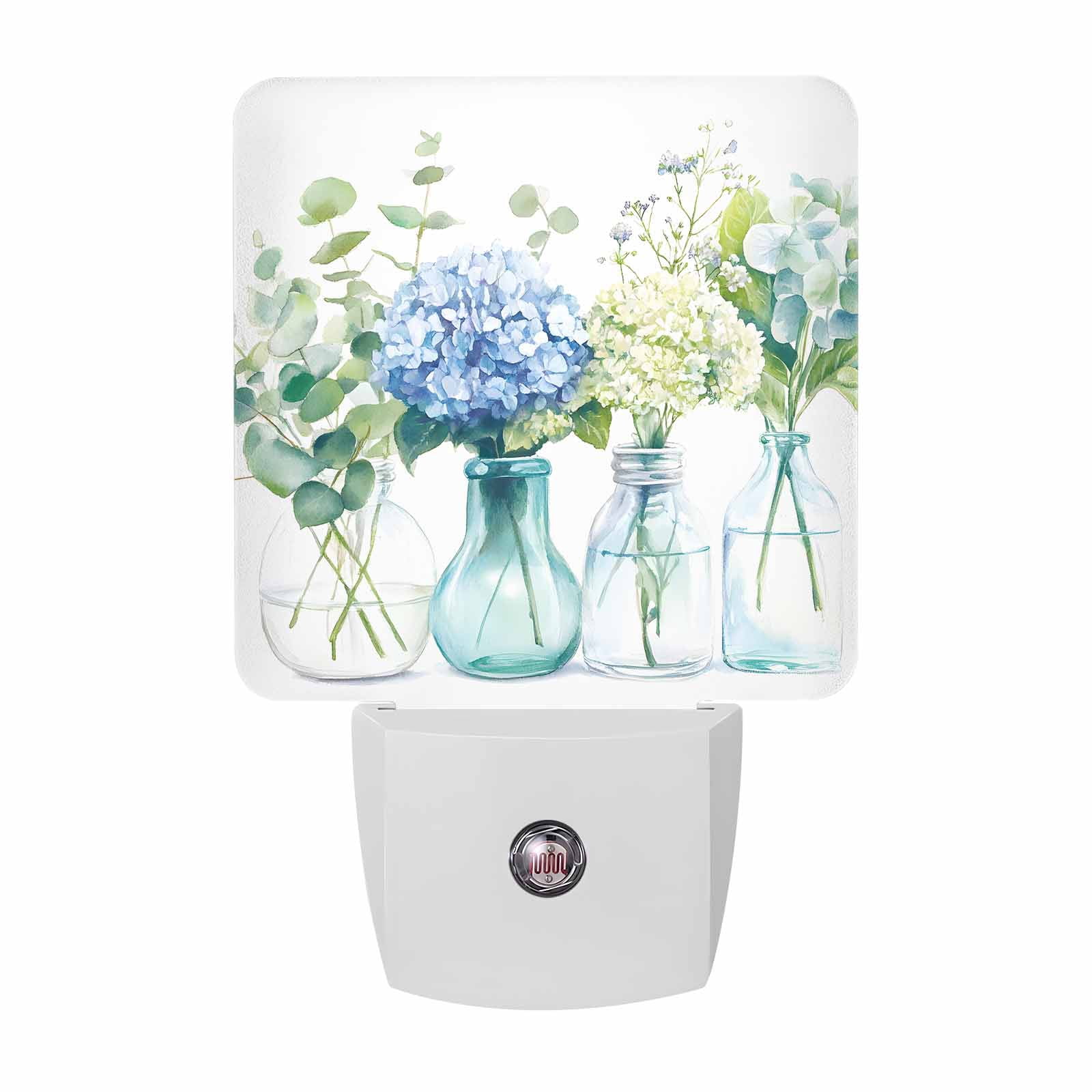 Blue Flowers Eucalyptus Leaf Plug-in LED Night Lights Vintage Plant ...
