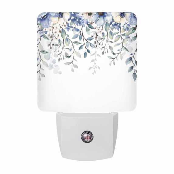 Blue Flowers Eucalyptus Leaves Plug-in LED Night Lights Branch Plant ...