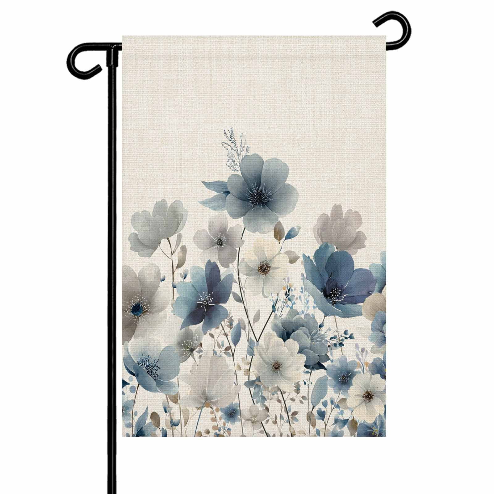 Blue Flowers Garden Flag 12x18 Inch Country Watercolor Blue Grey Floral ...