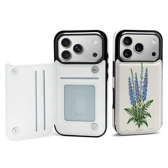 Blue Flowers, Green Leaves Leather Wallet Case for iPhone 17 Wallet ...