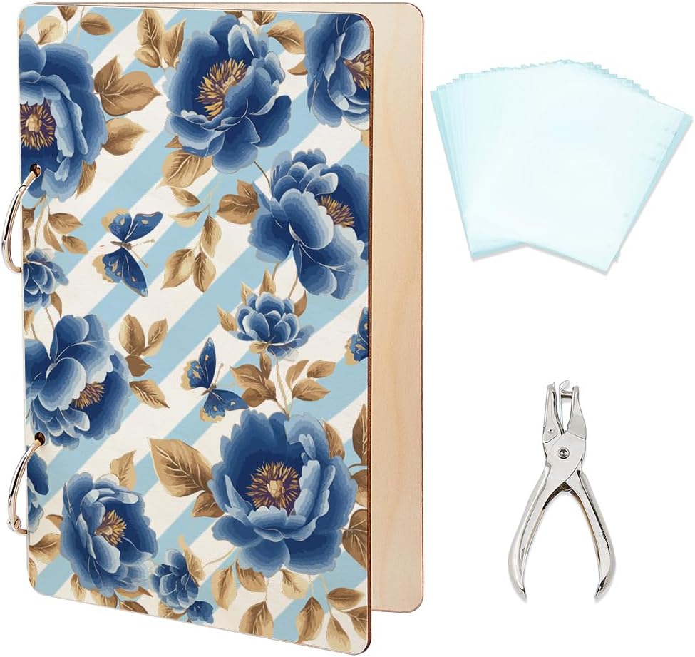 Blue Flowers Greeting Card Organizer Vintage Flowers Postcard Binder ...