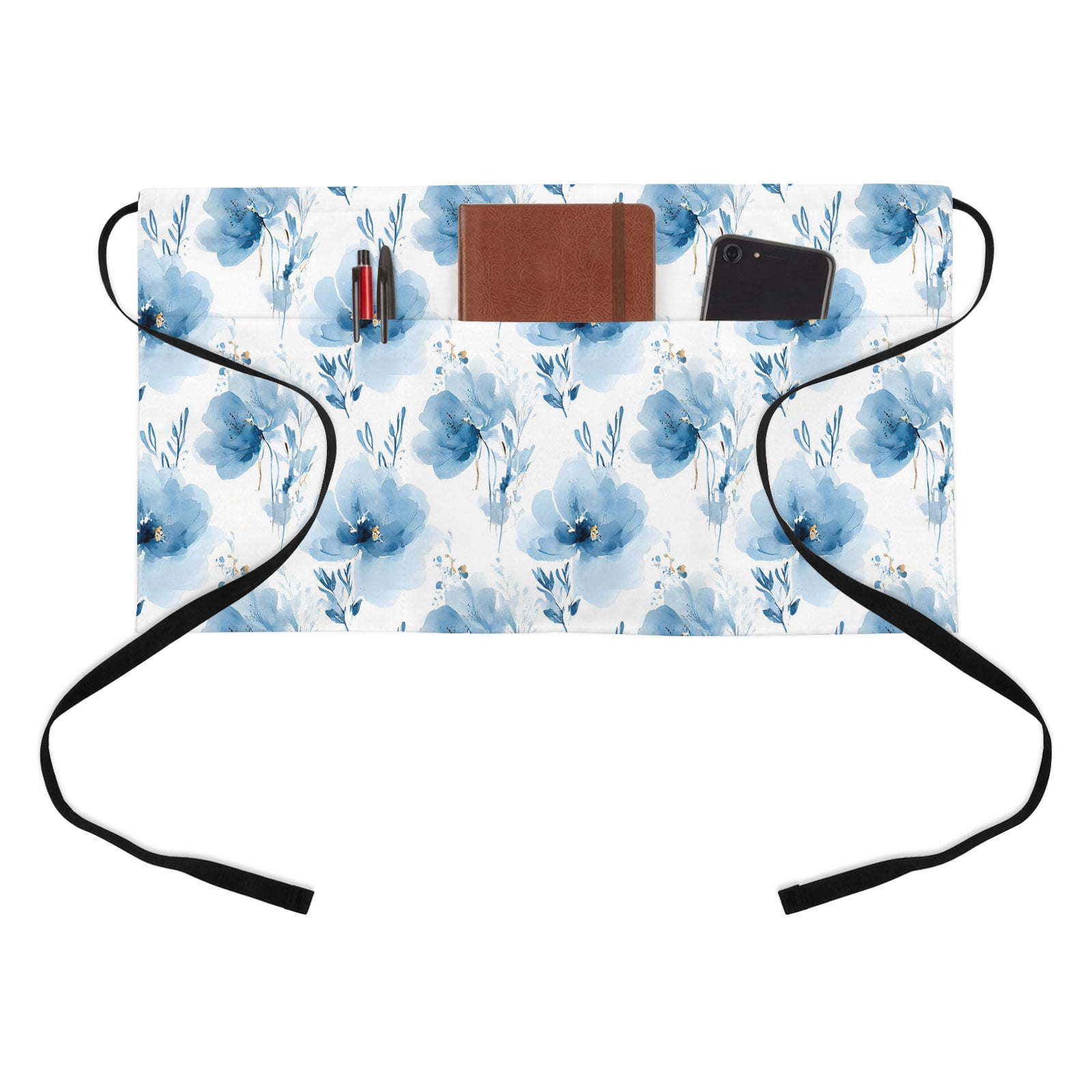 Blue Flowers Half Waist Apron Spring Summer Watercolor Country Vintage ...