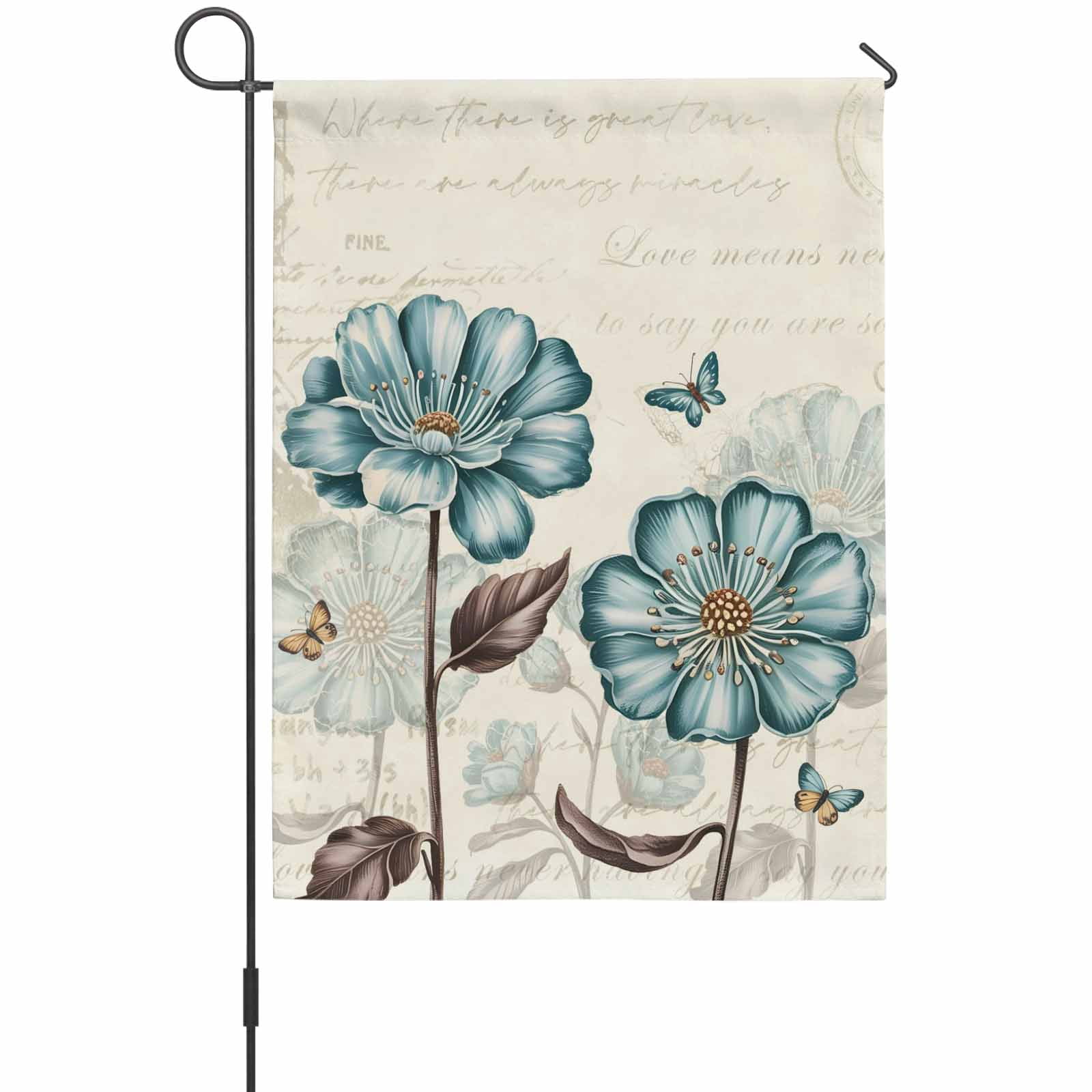 Blue Flowers House Flag 28 x 40 Inches, Vintage Country Spring Teal ...