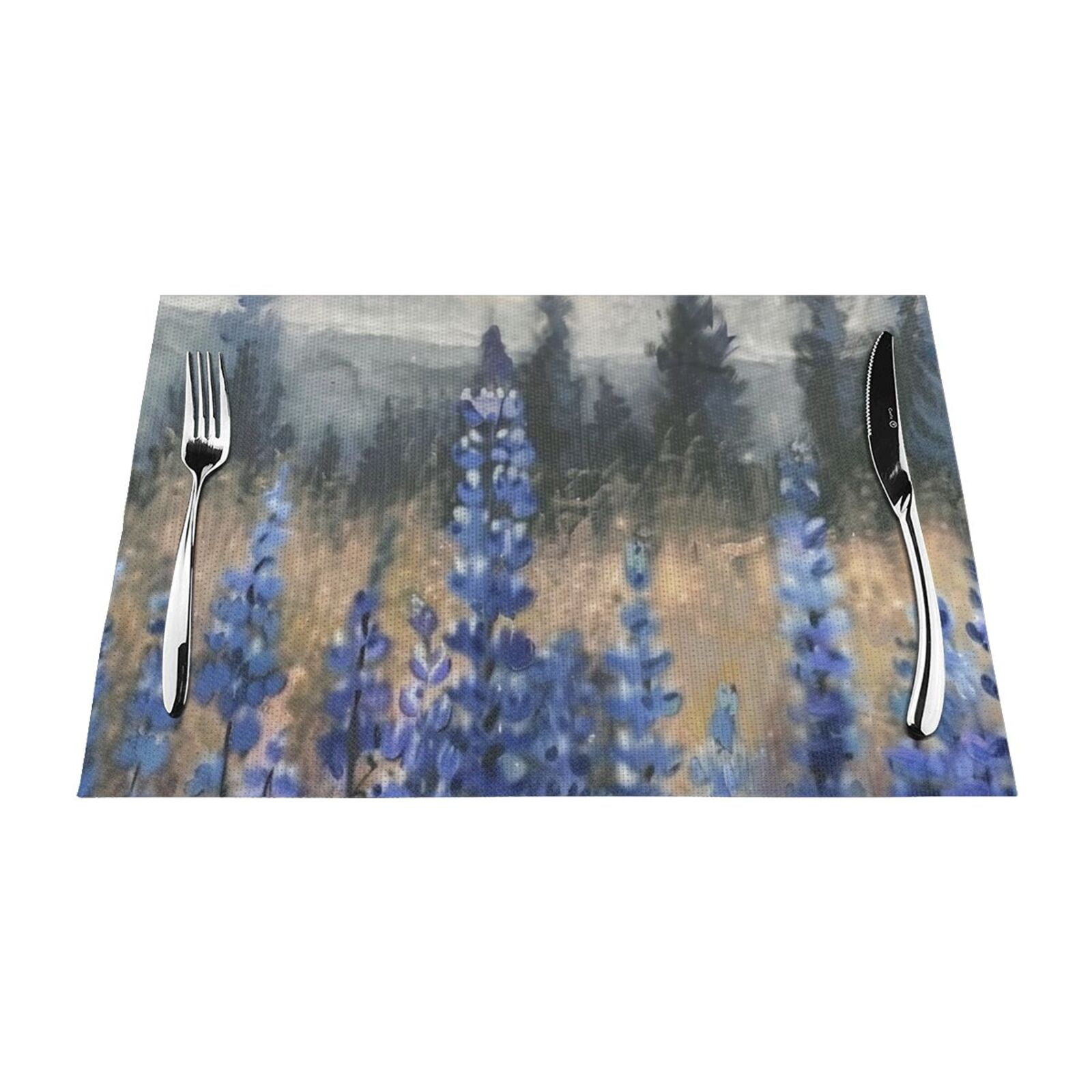 Blue Flowers in Impressionistic Table mat can be wiped, dinner mat set ...