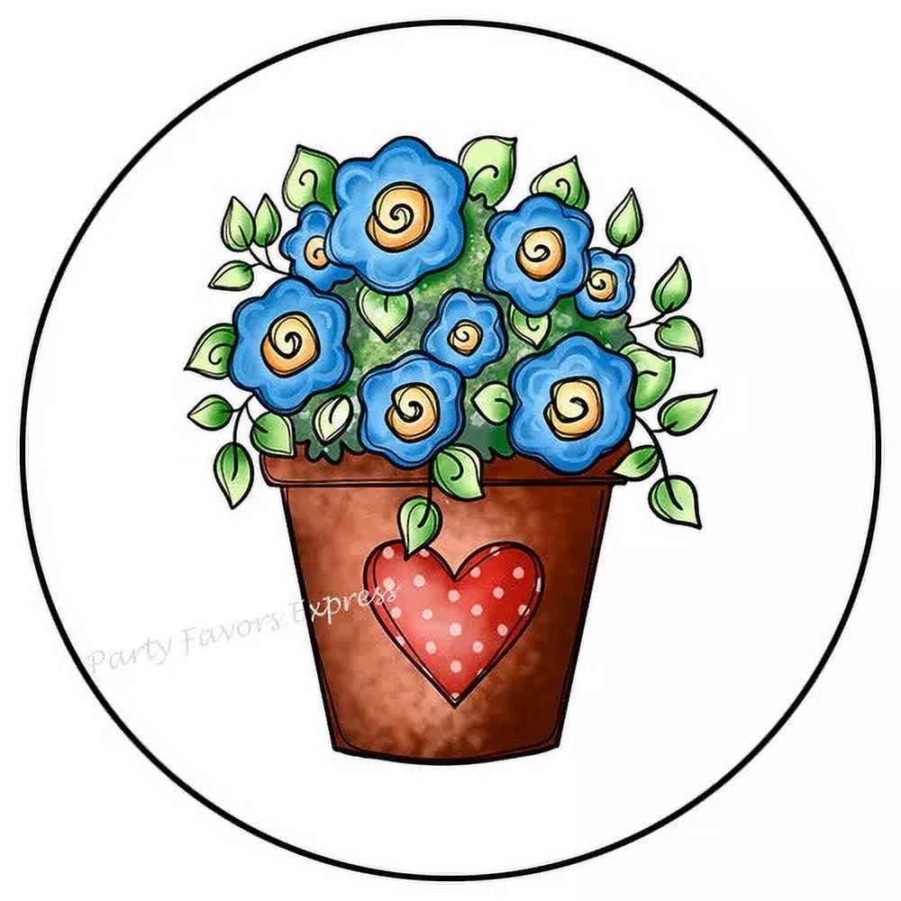 Blue Flowers In Pot Stickers Party Favors Phone Decal Water Bottle ...