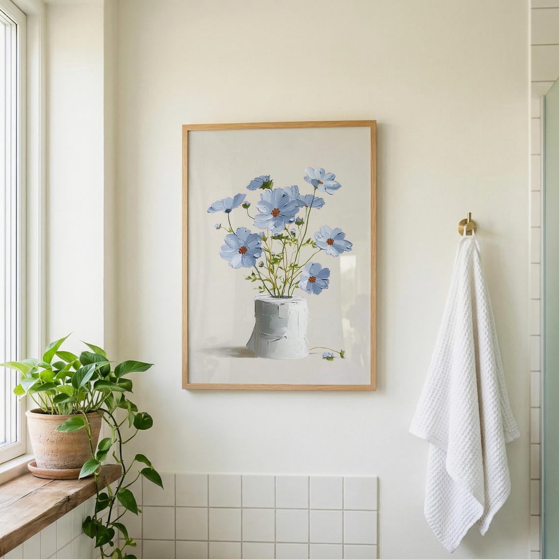 Blue Flowers In Toilet Paper Roll Restroom Decor Botanical Bathroom or ...
