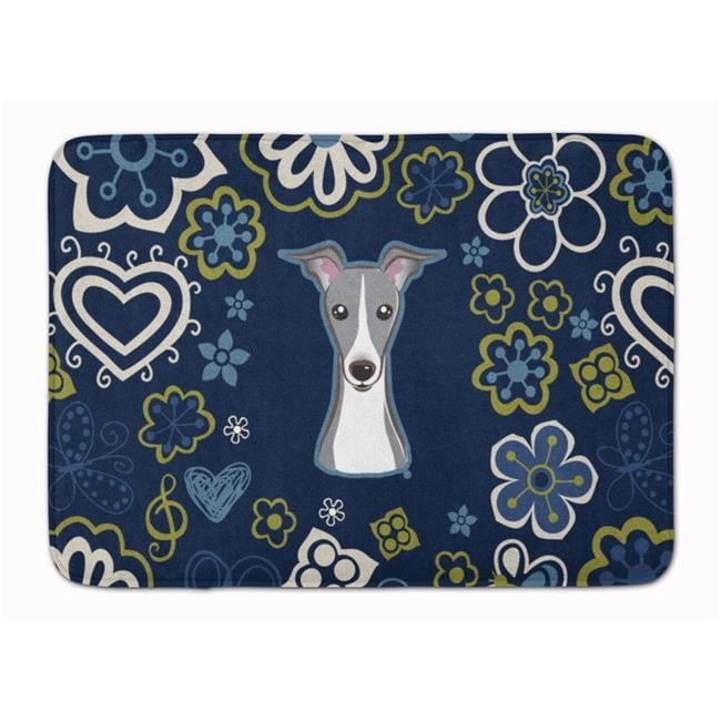 Blue Flowers Italian Greyhound Machine Washable Memory Foam Mat ...