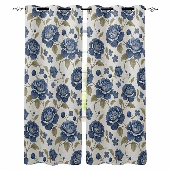 Blue Flowers Kitchen Curtains Farmhouse Vintage Watercolor Country ...
