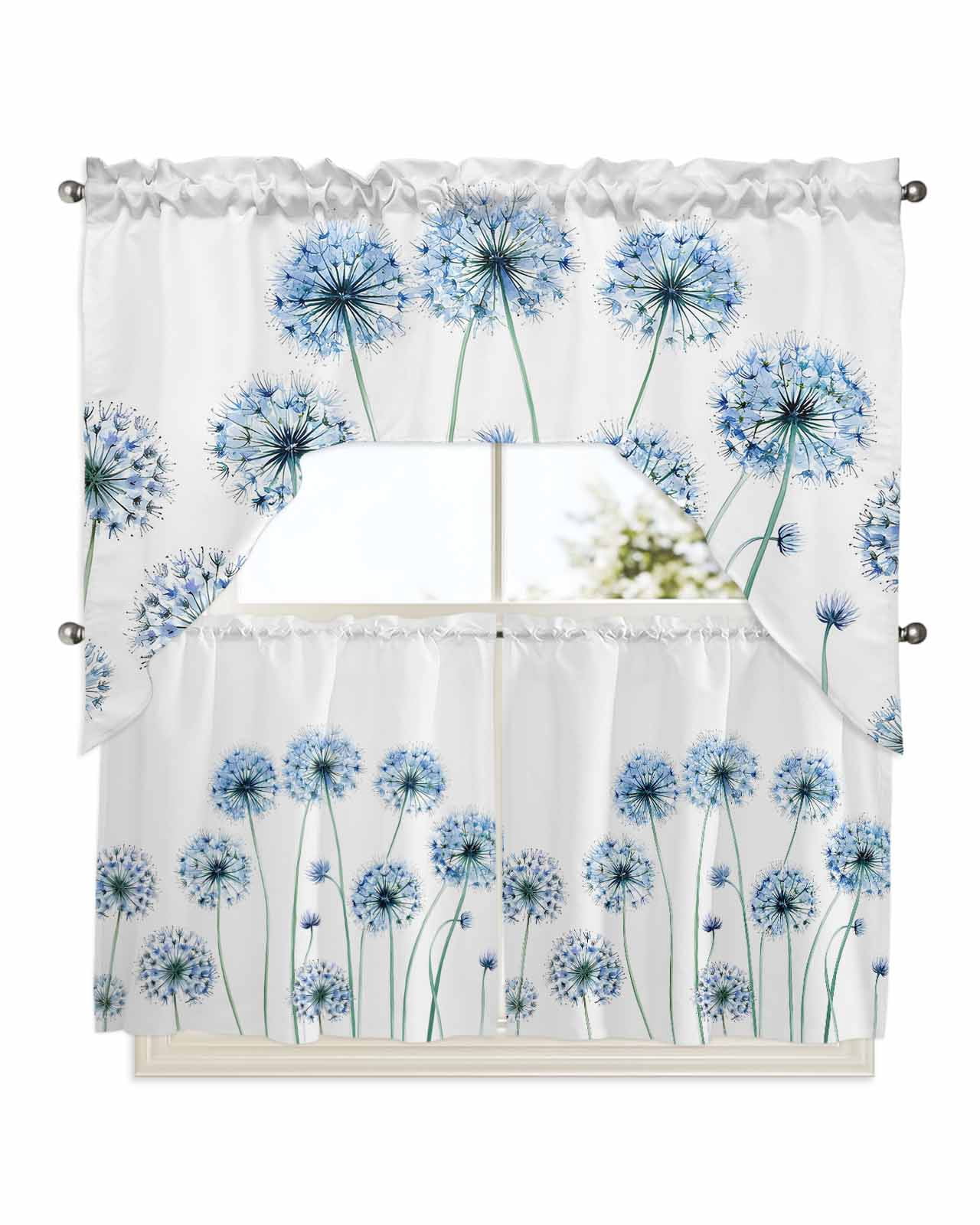 Blue Flowers Kitchen Curtains Swag Valance and Tier Curtains Set 24 ...