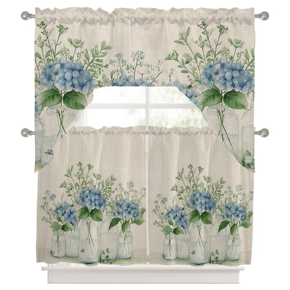 Blue Flowers Kitchen Curtains Swag Valance and Tier Curtains Set 36 ...