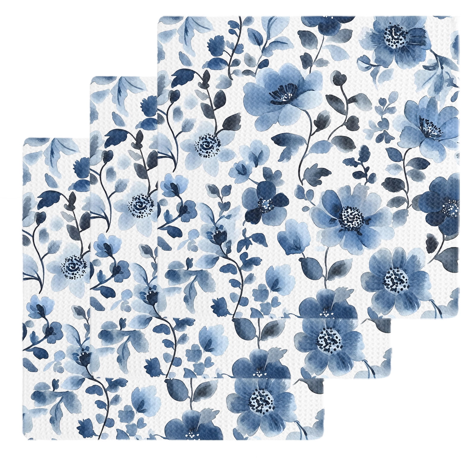 Blue Flowers Kitchen Dish Towels for Drying Dishes Set of 3, Spring ...