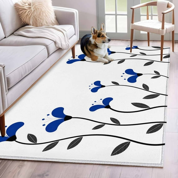Blue Flowers Kitchen Runner Rug 2.7x5 Washable Runners for Hallway Non ...