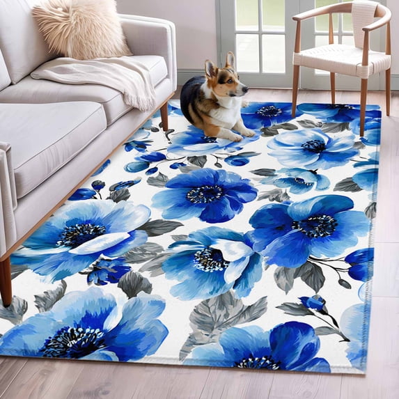 Blue Flowers Kitchen Runner Rug 2.7x5 Washable Runners for Hallway Non ...
