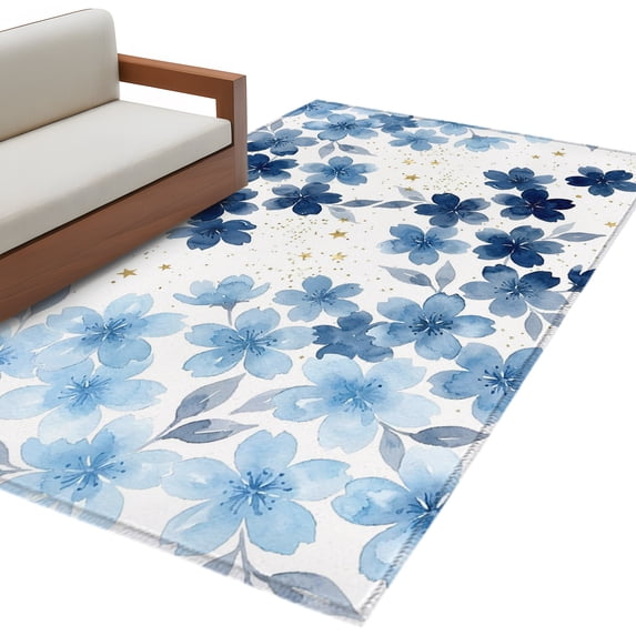 Blue Flowers Kitchen Runner Rug 2.7x5 Washable Runners for Hallway Non ...