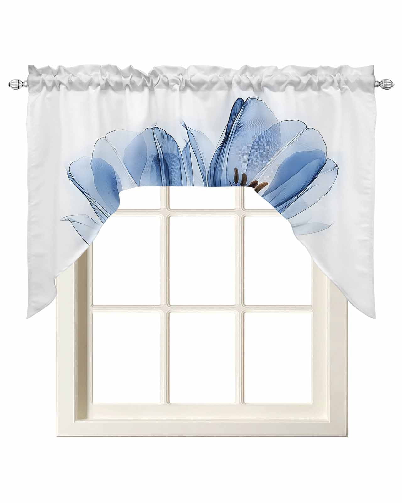 Blue Flowers Kitchen Swag Valances for Windows, Minimalism Botanical ...