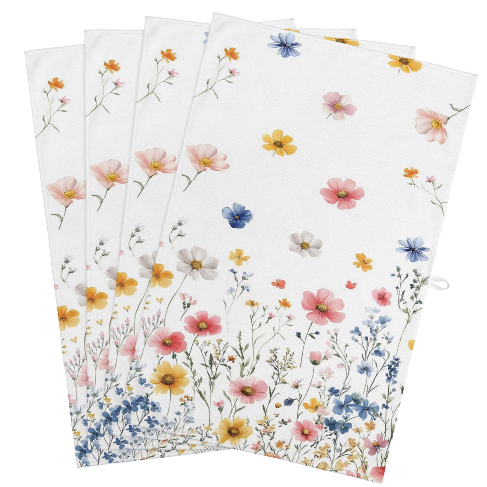 Blue Flowers Kitchen Towels, Absorbent Microfiber Kitchen Dish Hand Tea ...