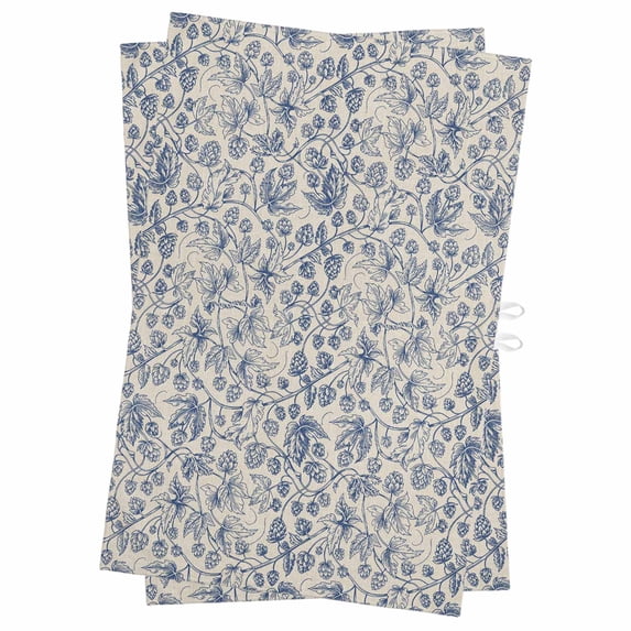 Blue Flowers Kitchen Towels Set of 2, Water Absorbent Dish Towel, Retro ...
