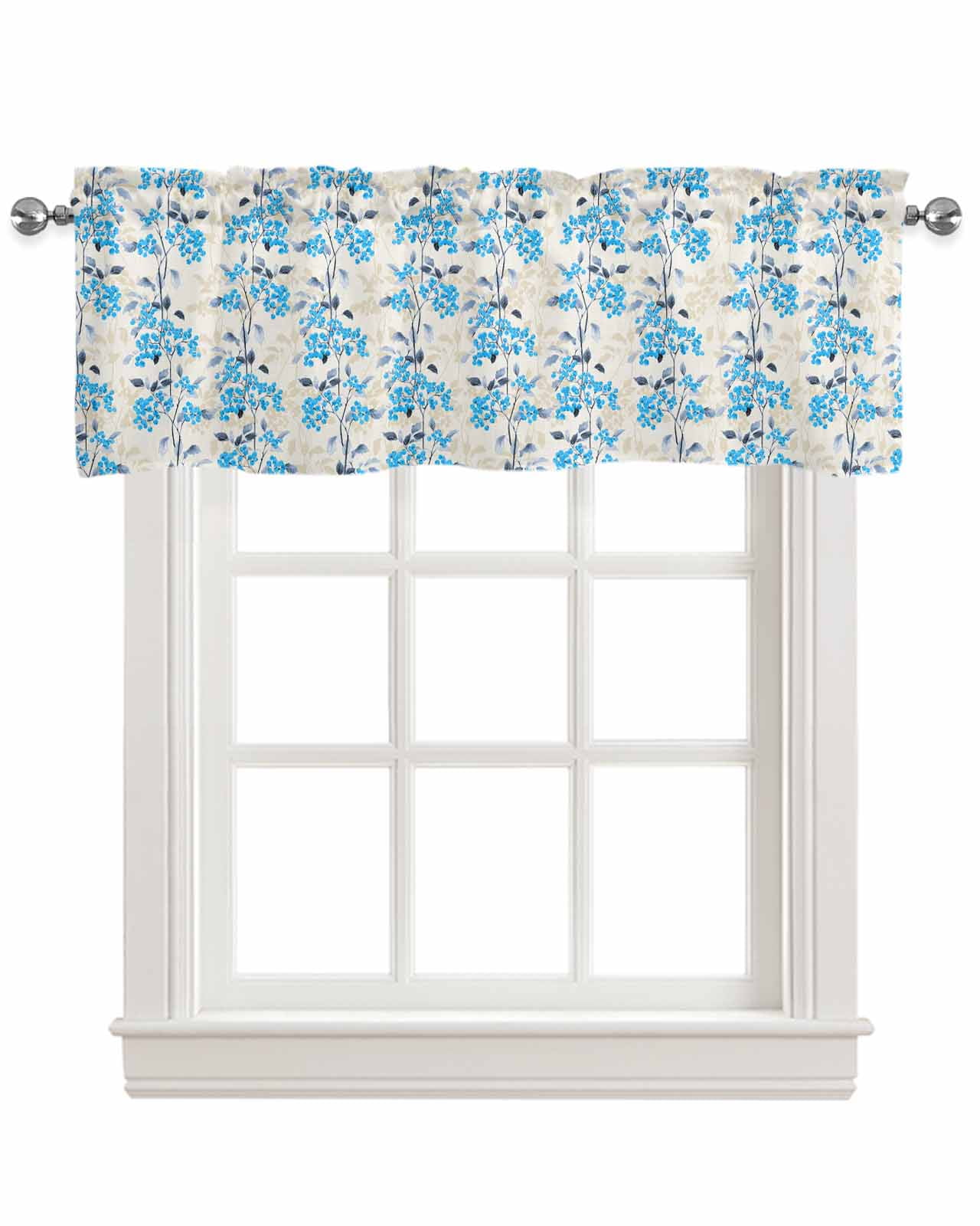Blue Flowers Kitchen Valances for Windows Farmhouse Linen Window ...