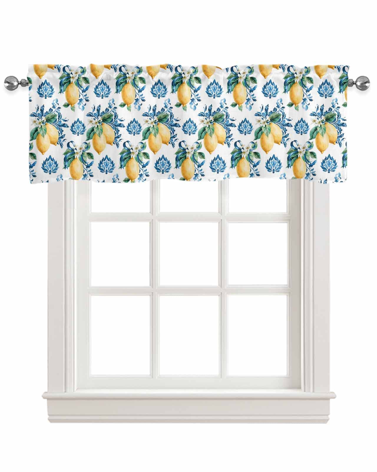 Blue Flowers Kitchen Valances for Windows Farmhouse Linen Window ...