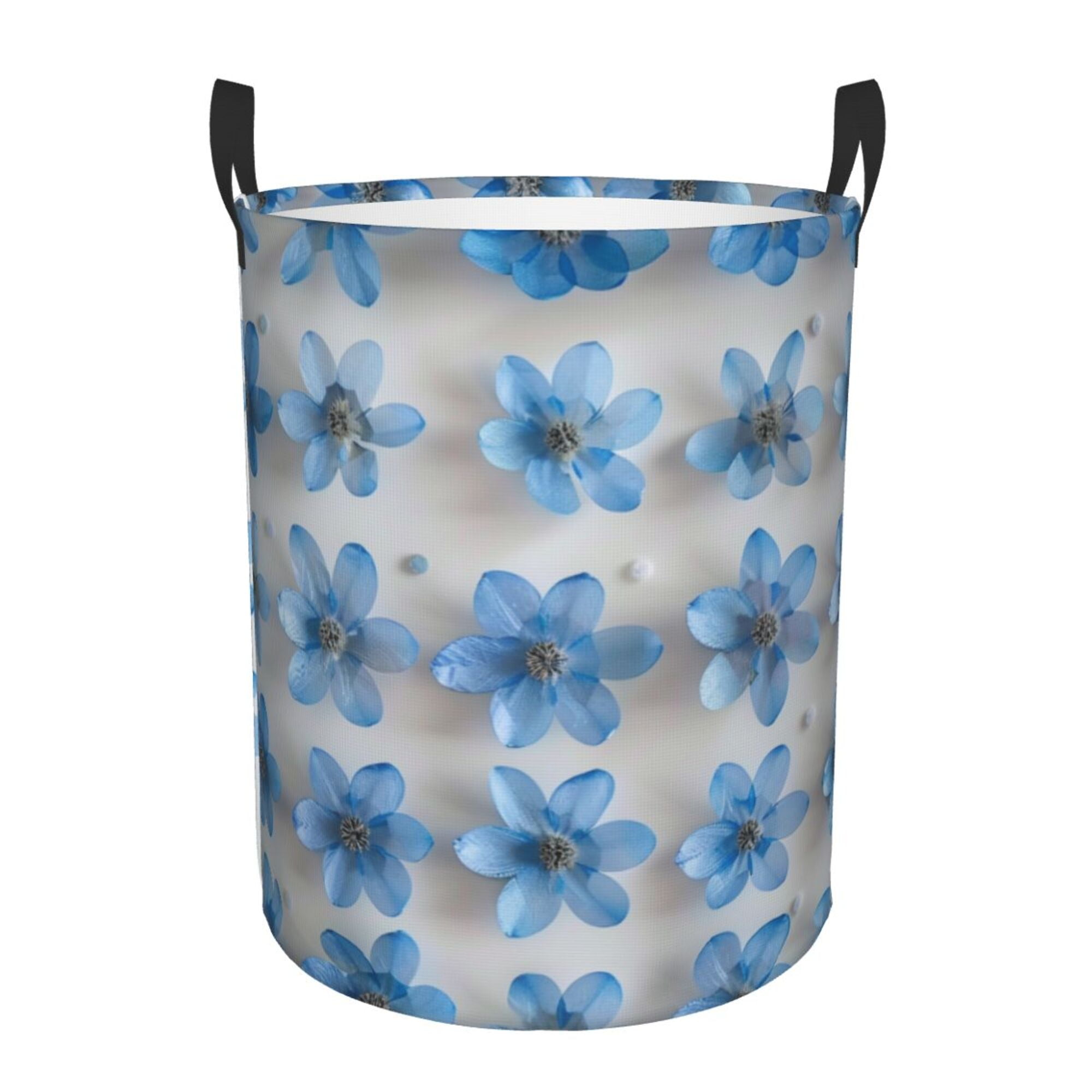 Blue Flowers Laundry Hamper Medium Storage Basket/Toy Organizer/Dirty ...