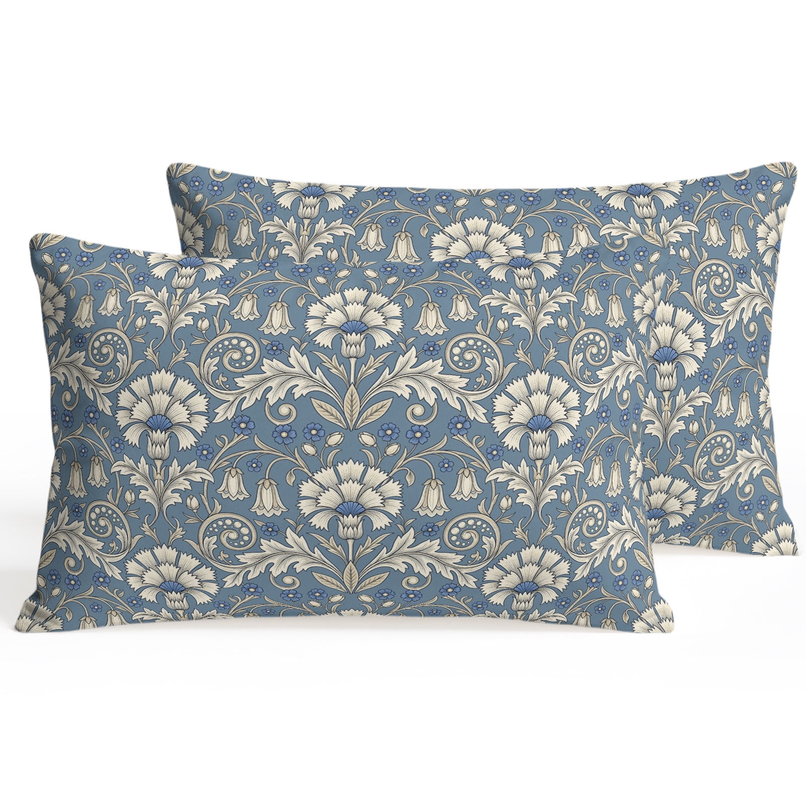 Blue Flowers Lumbar Pillow Covers 12 x 20 Inch Pillow Covers Set of 2 ...