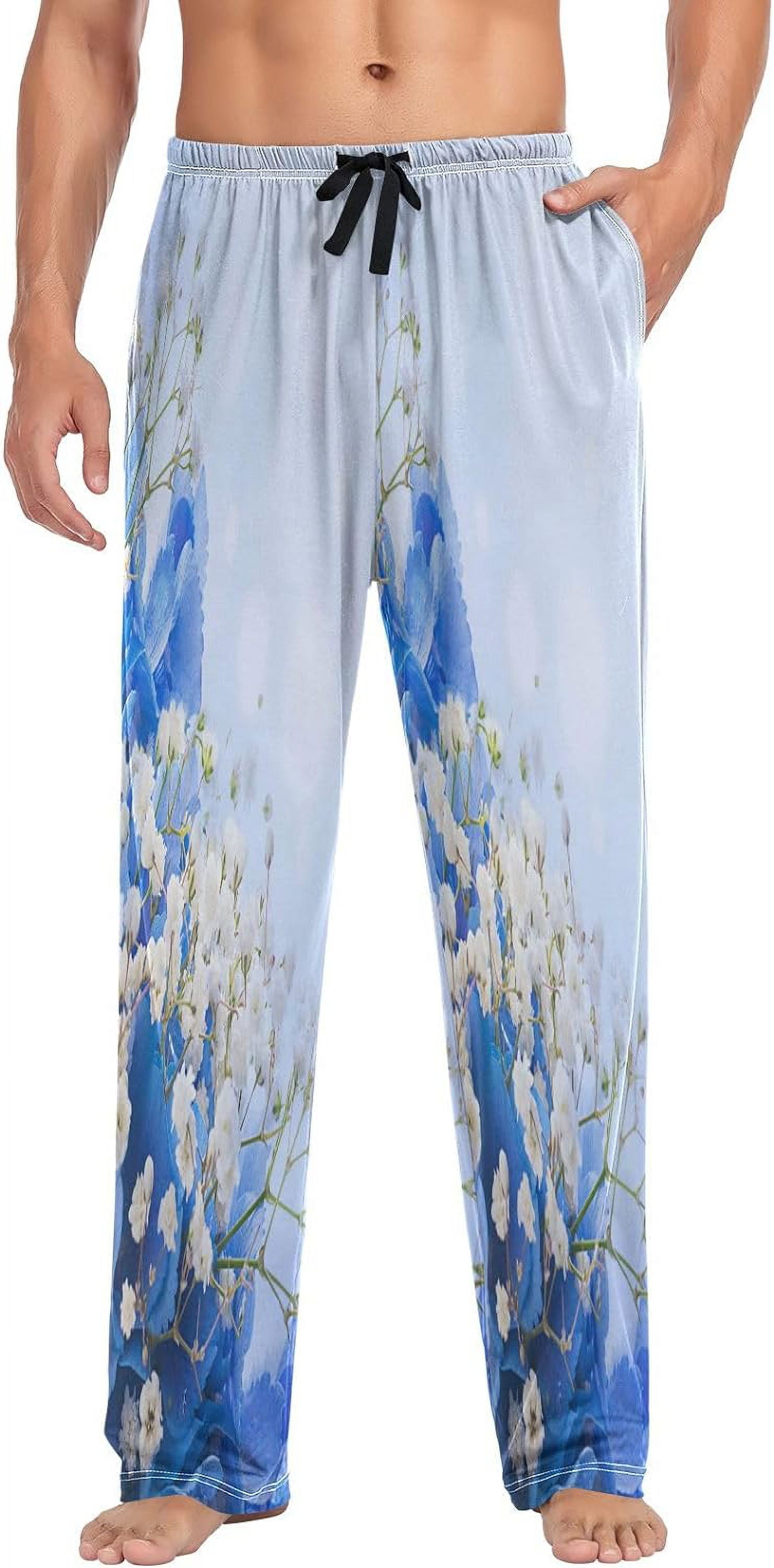 Blue Flowers Men's Pajama Pants Lightweight Sleepwear Bottom Lounge ...