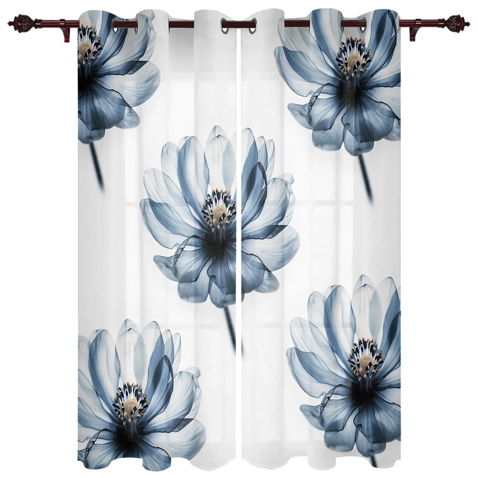 Blue Flowers Modern Window Curtains for Living Room Bedroom Curtain ...