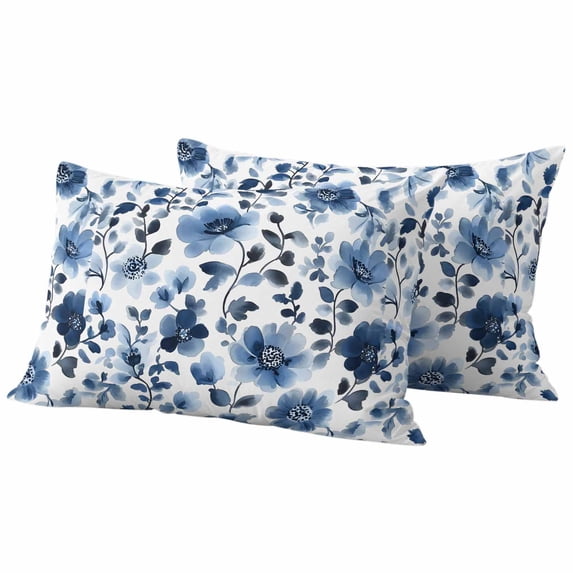 Blue Flowers Outdoor Pillow Covers 20"x12" Set of 2,Waterproof Throw ...
