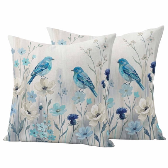 Blue Flowers Outdoor Pillow Covers 20"x20" Set of 2,Waterproof Throw ...