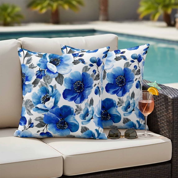 Blue Flowers Outdoor Pillow Covers 20x20 Inch Throw Pillow Covers Set ...