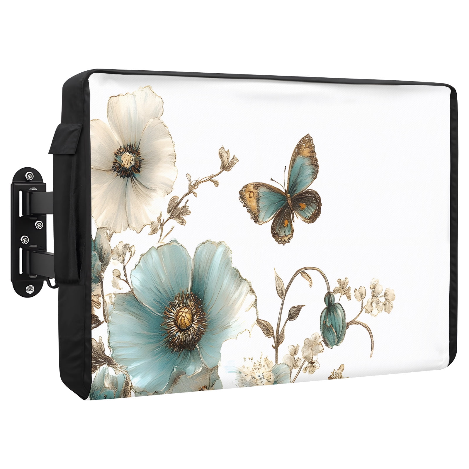 Blue Flowers Outdoor TV Cover 30 to 32 Inch Butterfly Watercolor Floral ...