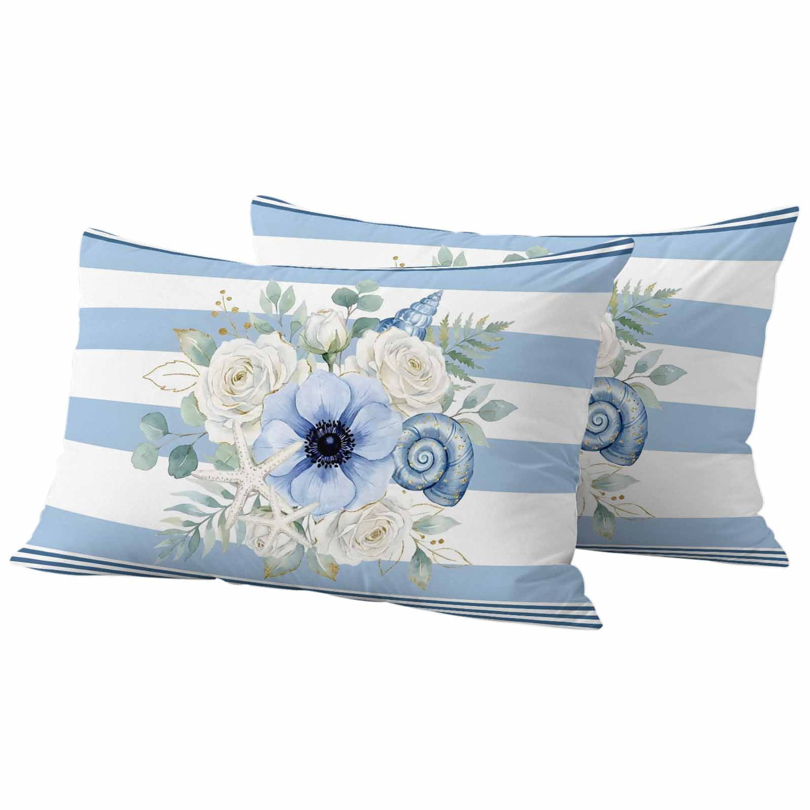 Blue Flowers Outdoor Waterproof Pillow Covers, Spring Summer Botanical ...