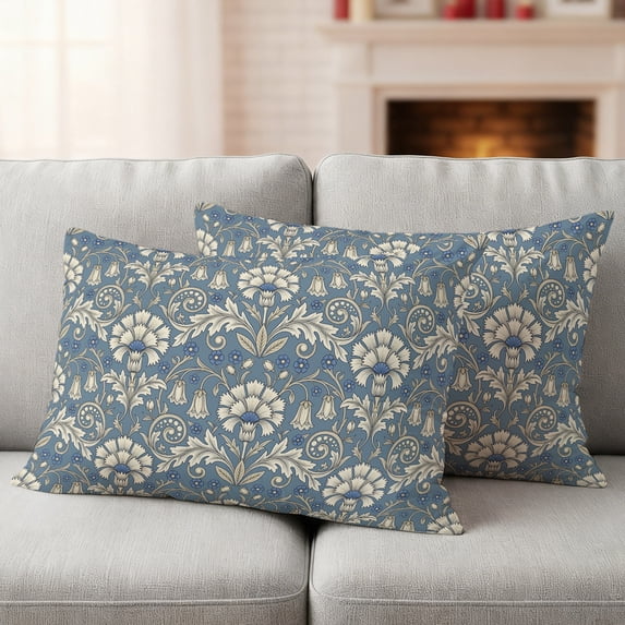 Blue Flowers Outdoor Waterproof Throw Pillow Covers 20x12 Set of 2 ...