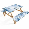 Blue Flowers Picnic Table Cover with Bench Covers White Flowers ...