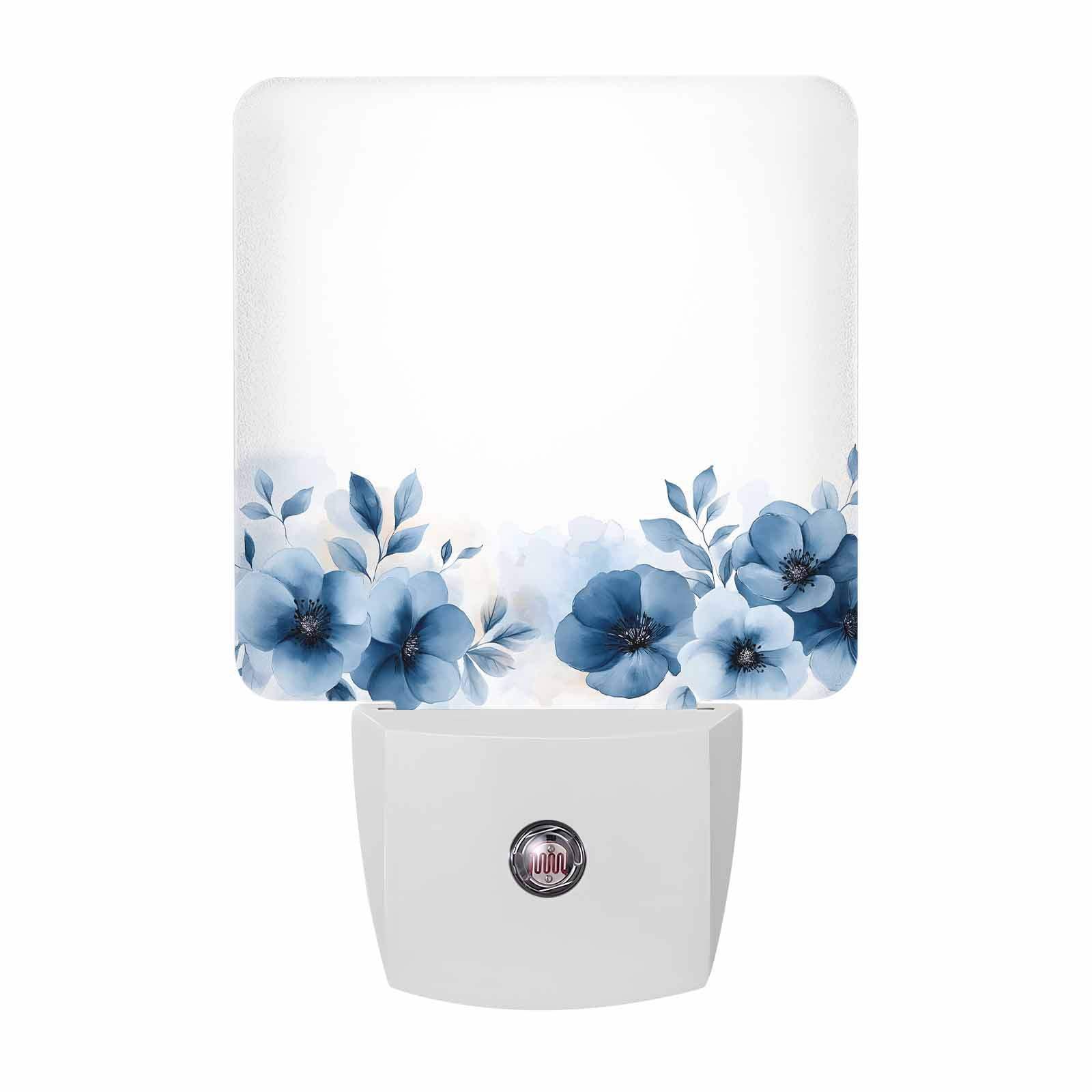 Blue Flowers Plant Plug-in LED Night Lights Watercolors Floral Auto ...