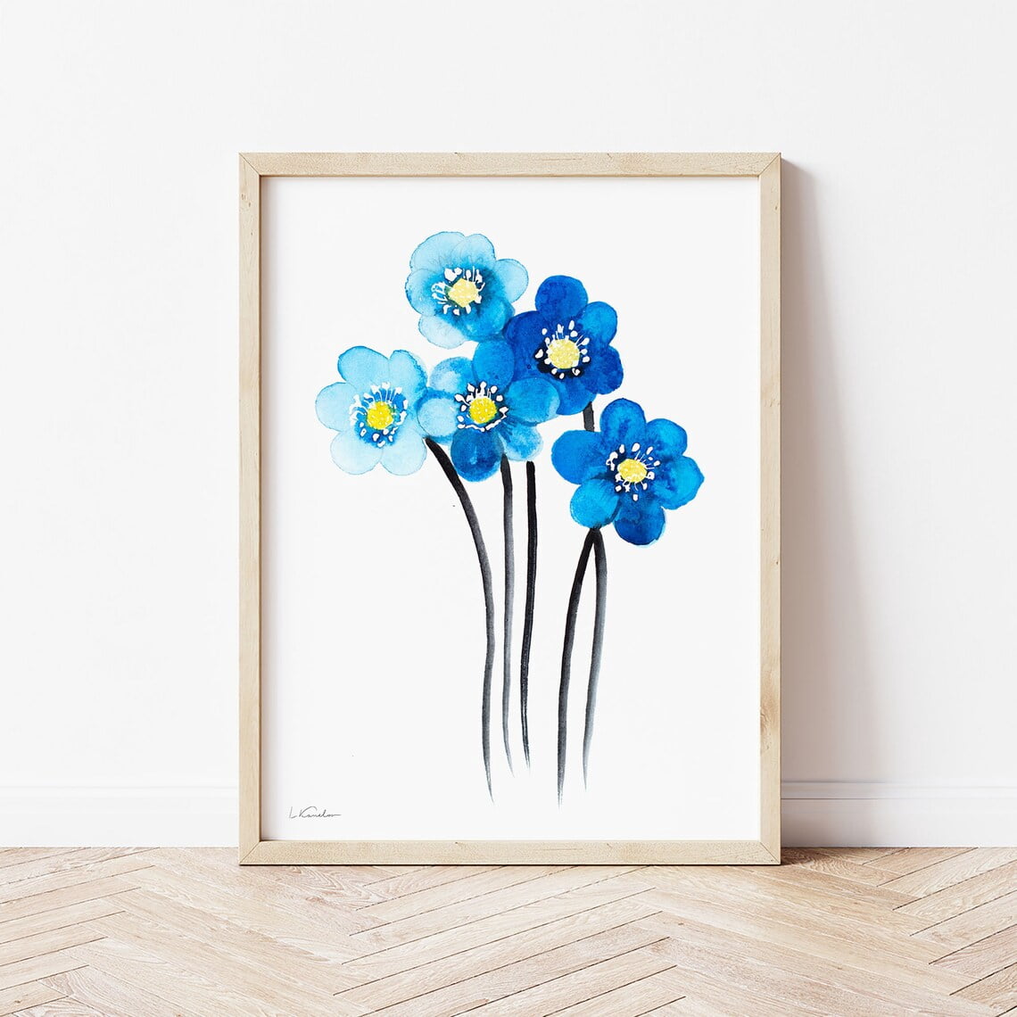 Blue Flowers Poster, Boho Art, Nature Illustration, Plant Poster ...