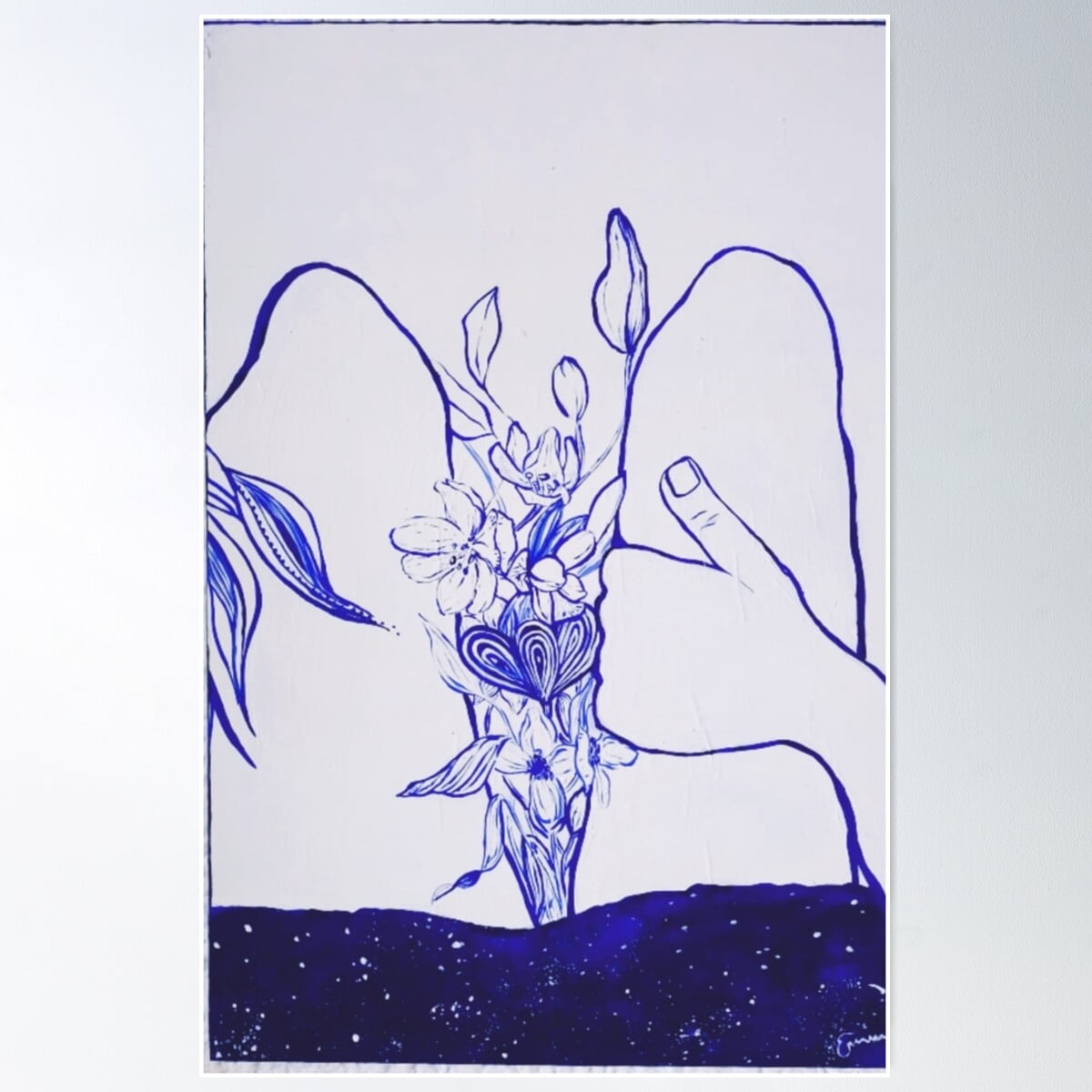 Blue Flowers Poster Wall Art, Modern Wall Decor For Living Room Bedroom, 24x36 UNFRAMED ...