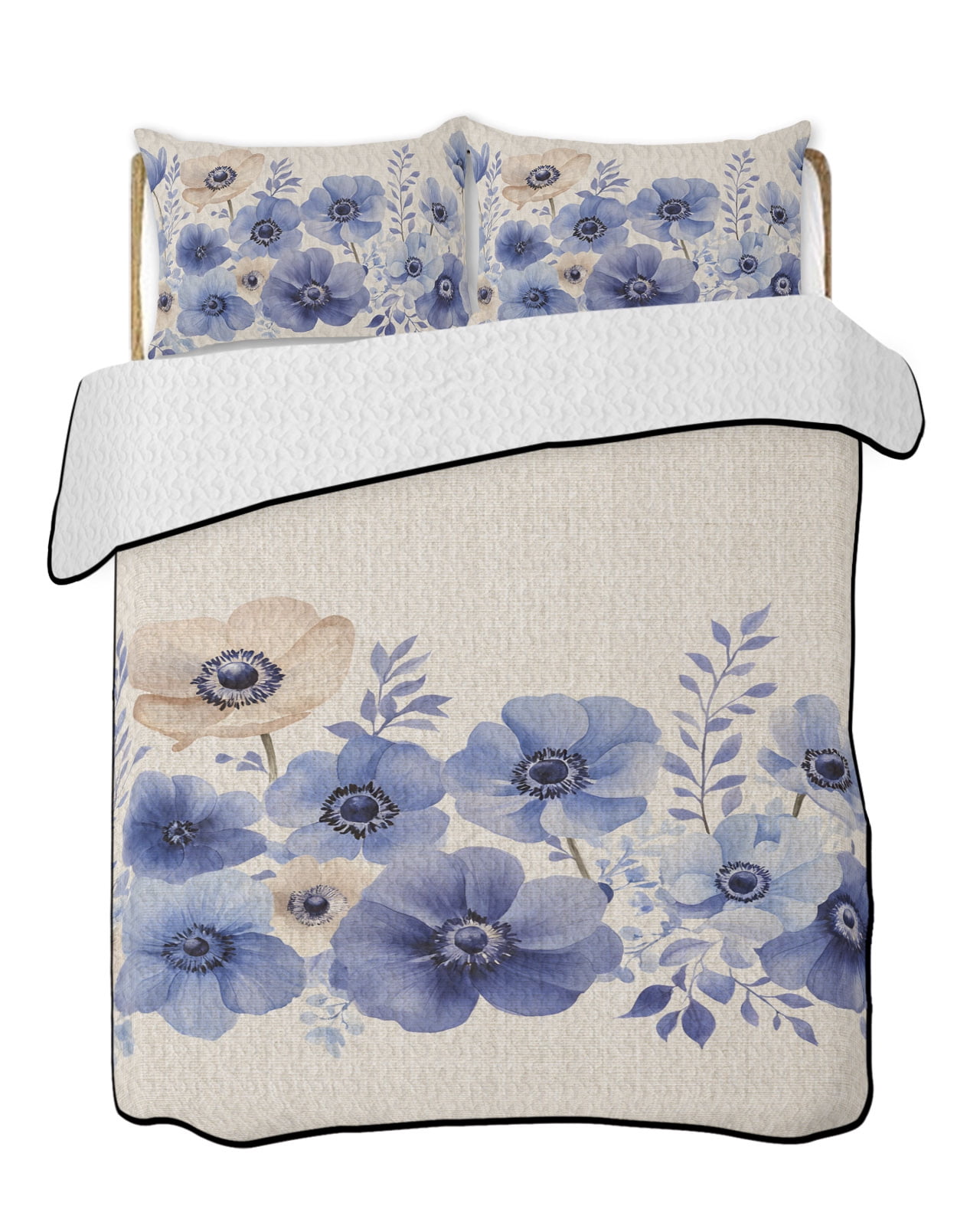 Blue Flowers Quilts Bedding Set California King Spring Watercolor ...