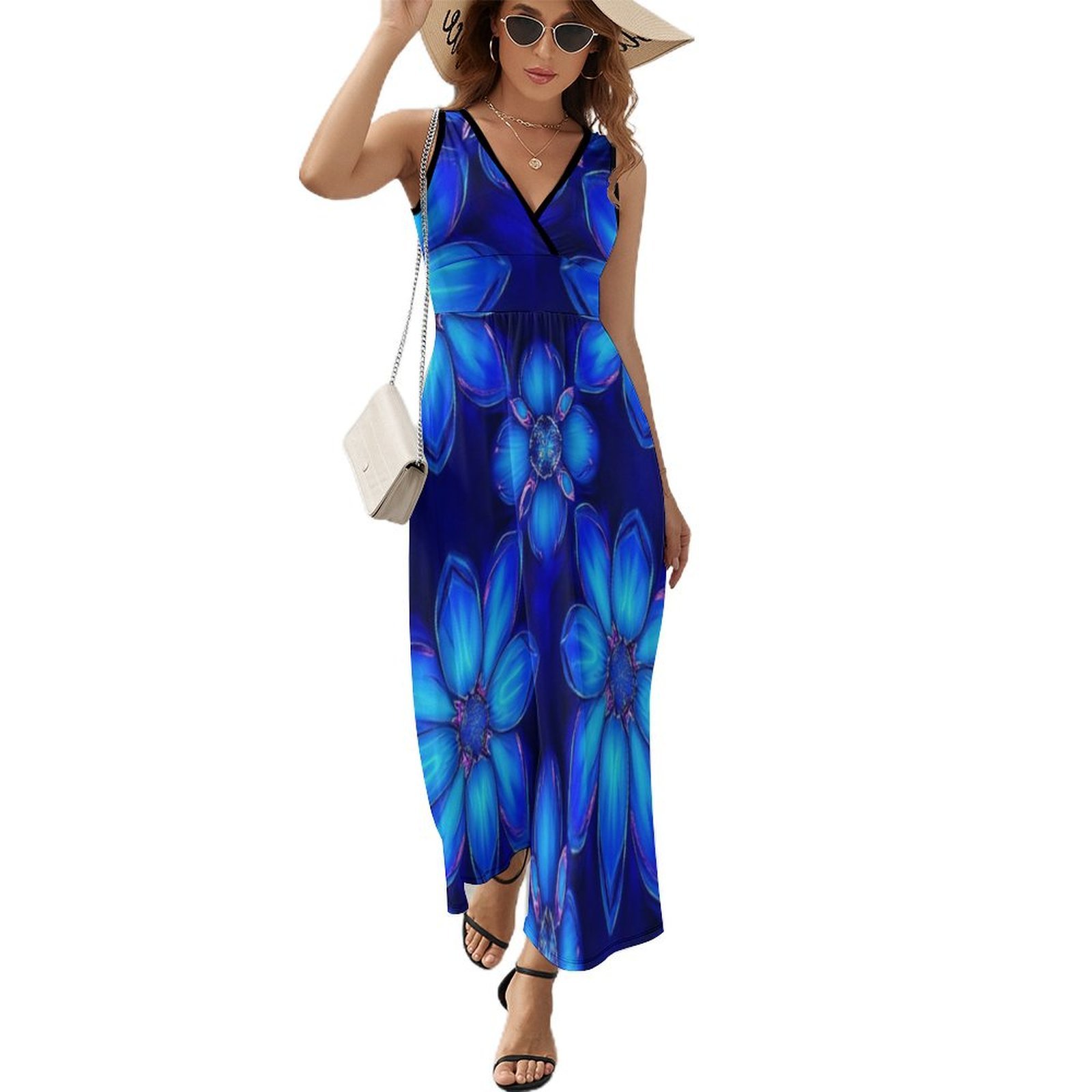 Blue Flowers Repeating Pattern Sleeveless Dress Dresses Women Summer ...