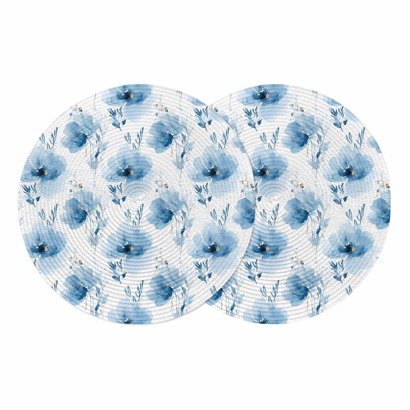 Blue Flowers Round Placemats Set of 2 Country Pastoral Floral Spring ...